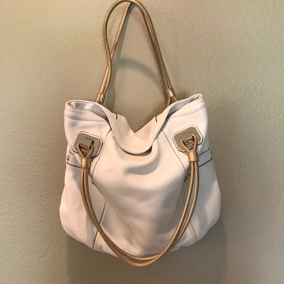 b. makowsky | Bags | B Makowsky Handbag Euc White Leathergold Accents ...